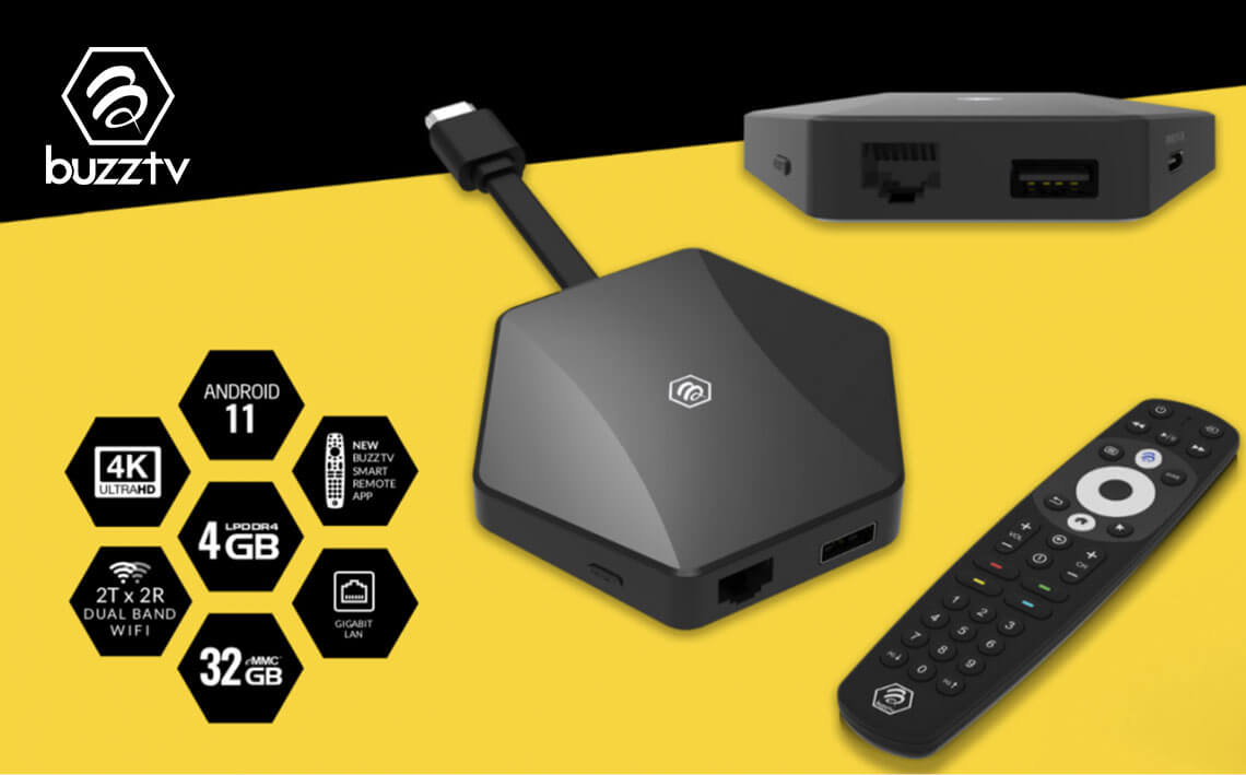 Buzztv HD5 Ultra HD 4K Android 11 Media Player Dongle Stick– 4GB RAM ...